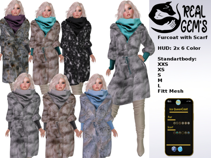 Second Life Marketplace - [RG] Ice Queen Fur Coat With Scarf with HUD (Box)